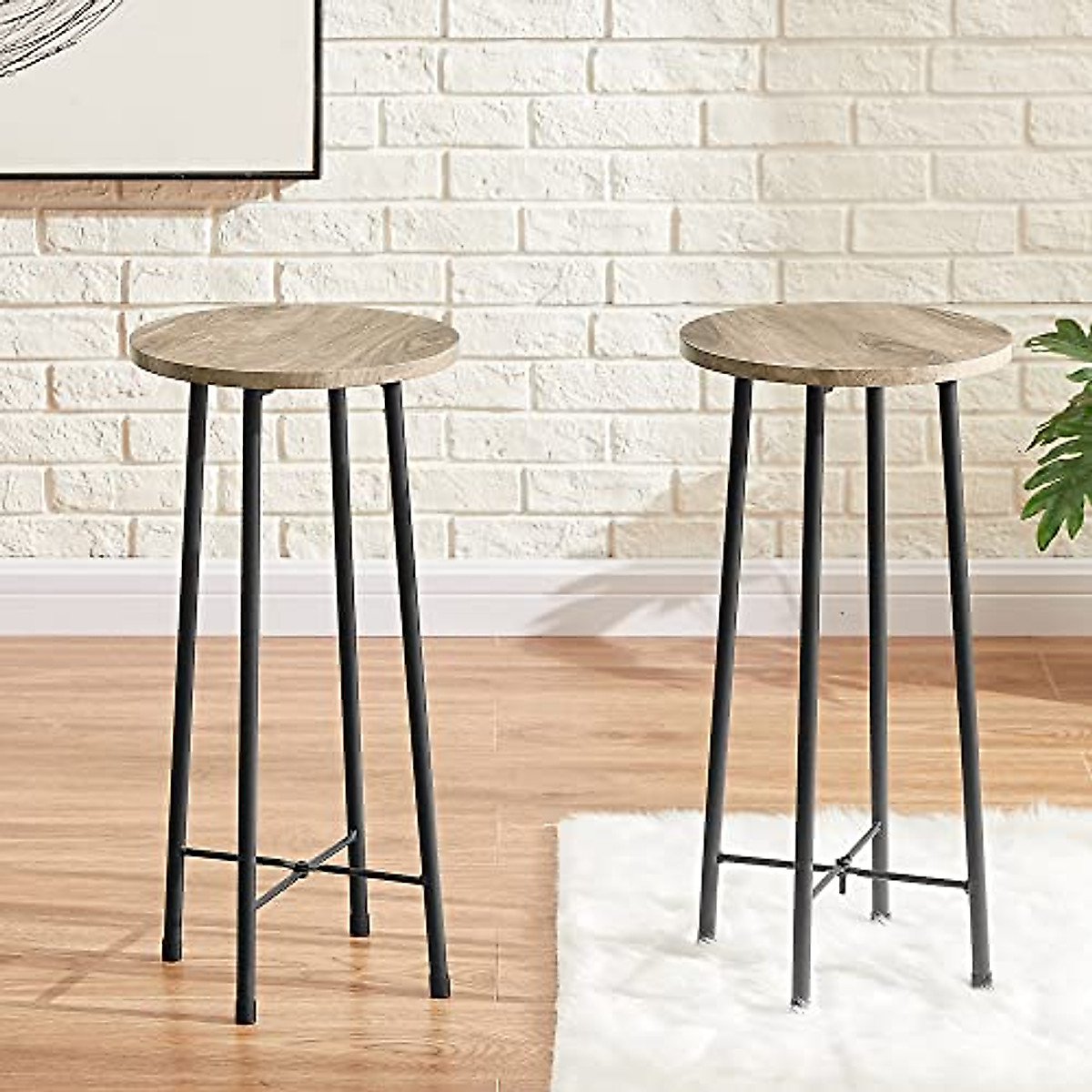 VECELO 24" Round BarStools, Modern Bar Stools Counter Height, Bistro Seats with Wood Surface, Simple Chairs for Living Room Dining Room, Breakfast Dinner Nap Conference, Maple