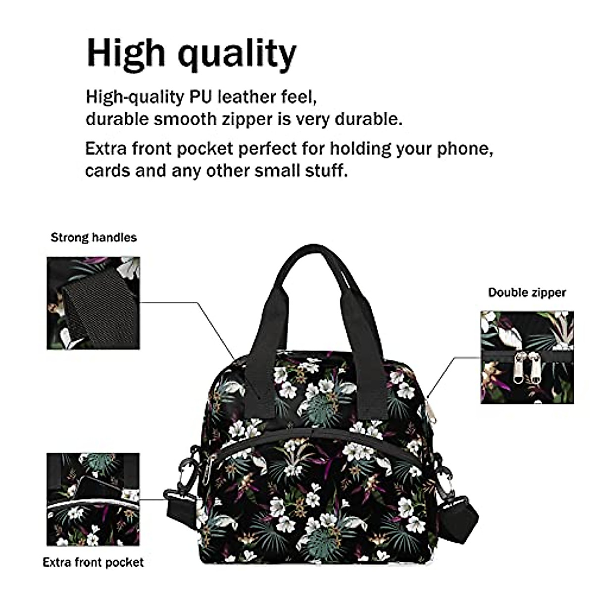 CFPolar Flower Insulated Lunch Box for Kids, Unisex, Polyester, Flower, Durable, Reusable, Leakproof, 11.8 x 7 x 10.2 in