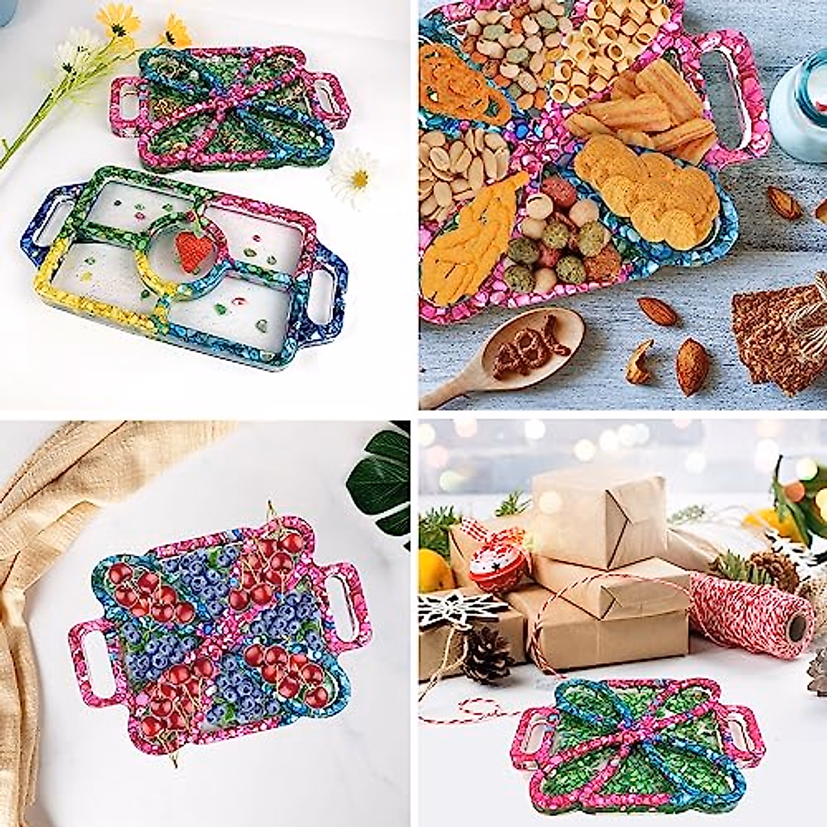 Tray Silicone Molds with Handle Large Resin Tray Moulds Jewellery Organizer Casting Mold Craft Making Supplies Epoxy Resin Casting Mold for DIY Resin Craft Fruit Tray Home Decor (Square)