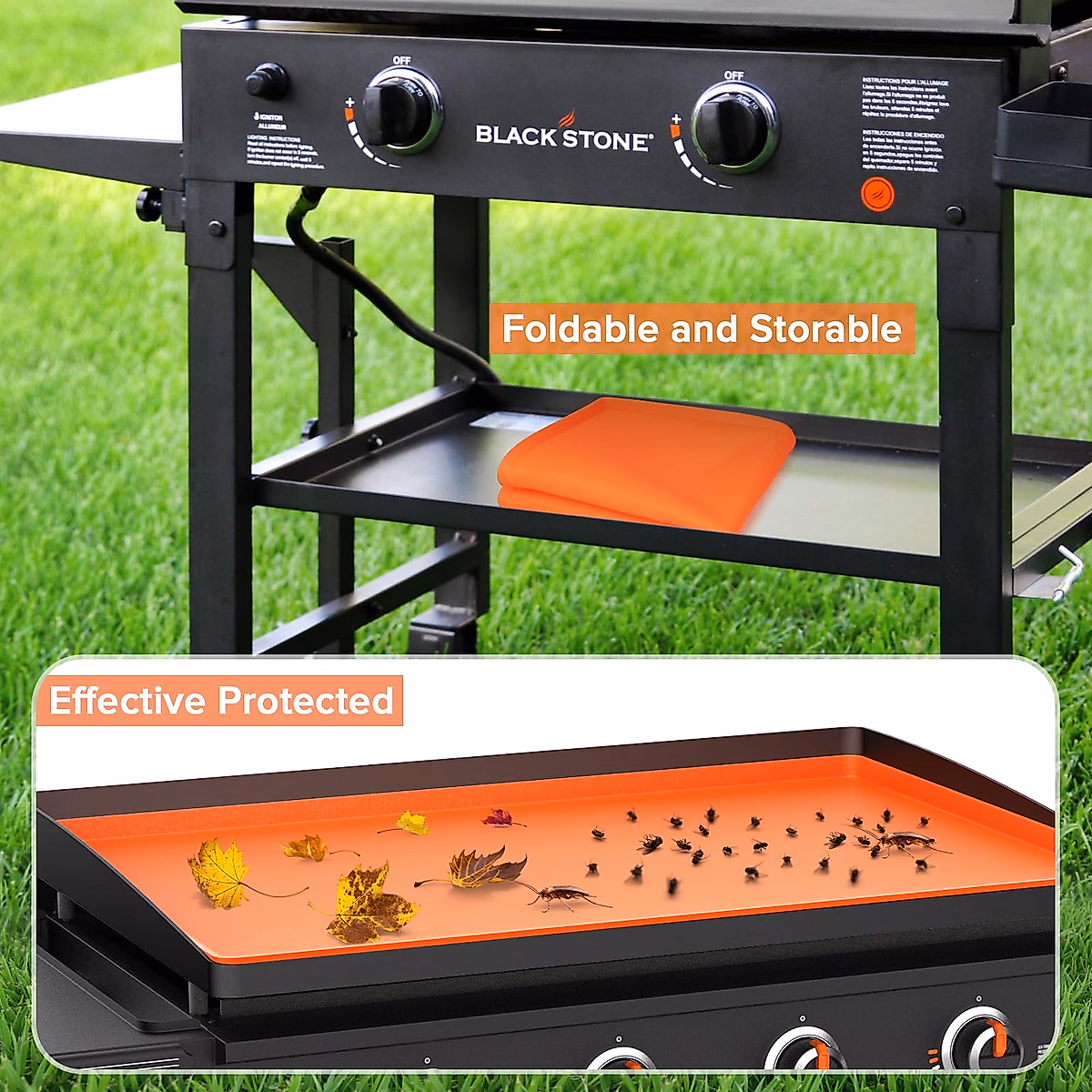 22 Inch Mat for Blackstone, 100% Food-Graded Silicone Griddle Cover with 2 Dishwashing Sponges