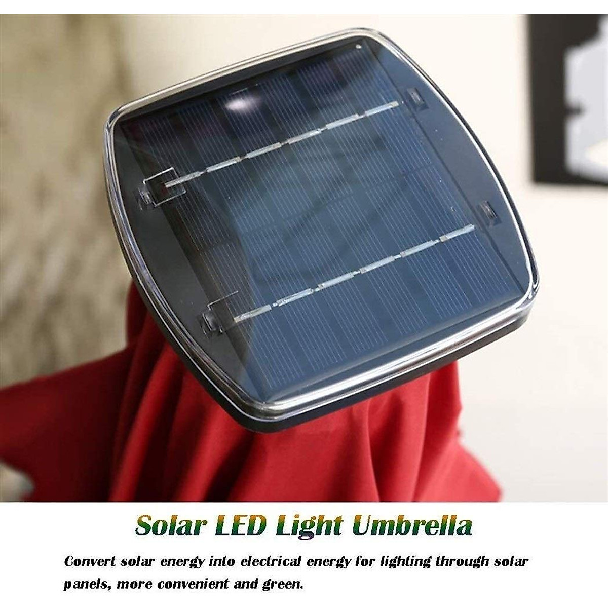 ROLTIN Outdoor Garden Parasols 10ft Outdoor Patio Umbrella with Solar LED Lights and Tilt, Garden Parasols for Pool/Lawn/Beach, Without Base