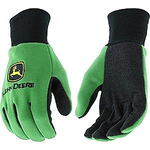 John Deere JD00002 Jersey Gloves - Large, 10 oz Jersey Gloves, Ribbed Knit Wrist, Polyester/Cotton Fabric Straight Thumb, Green/Black