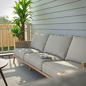 Acanva Modern Outdoor Patio Sofa, Light Khaki, Couch