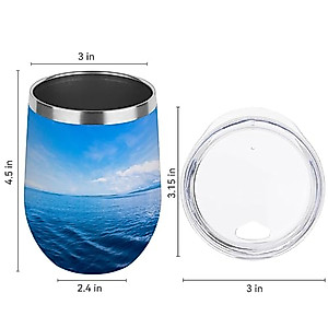 silichee 12 Oz Stainless Steel Stanley Cup with Lid Blue Sea Sky Horizon Insulated Tumblers Vacuum Coffee Mugs for Cold and Hot Drinks,Coffee,Wine