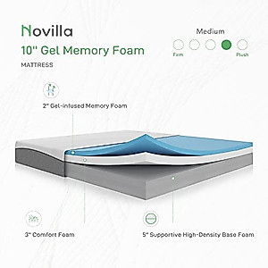 Novilla Queen Size Mattress, 10-Inch Gel Memory Foam Mattress for Cool Sleep, Pressure Relieving, Matrress-in-a-Box, CertiPUR-US Certified, Medium Plush