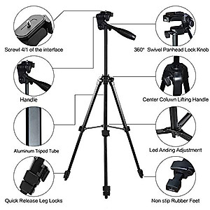 teefeet Phone Tripod, 54 inch Light Travel Tripod, with Mobile Phone Holder Adapter/Remote Shutter/Carry Bag for Selfie, Suitable for Video, Live Broadcast, Video Blog, Tiktok (Black)