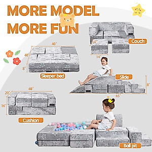 LOAOL Kids Couch Toddler Couch, Glow in The Dark Kids Play Couch, Foam Climbing Playset Imaginative Furniture for Creative Children, Convertible Glow Kids Sofa Colorful Stars for Playroom Bedroom