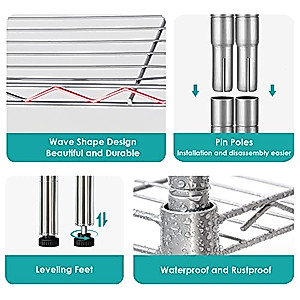 4 Tier Wire Shelving Unit, Height Adjustable Wire Shelves with 264 LBS Capacity, Metal Storage Rack Organizer for Laundry, Kitchen, Bathroom, Pantry, Closet (9.8"D x 13.7"W x 31.5"H, Silver)