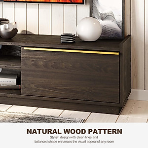 BELLEZE 69" TV Stand for TVs up to 75", Media Entertainment Center with 2-Tier Open Shelves and 2 Storage Cabinets, Wood Console Table for Living Room, Bed Room - Cayden (Brown)