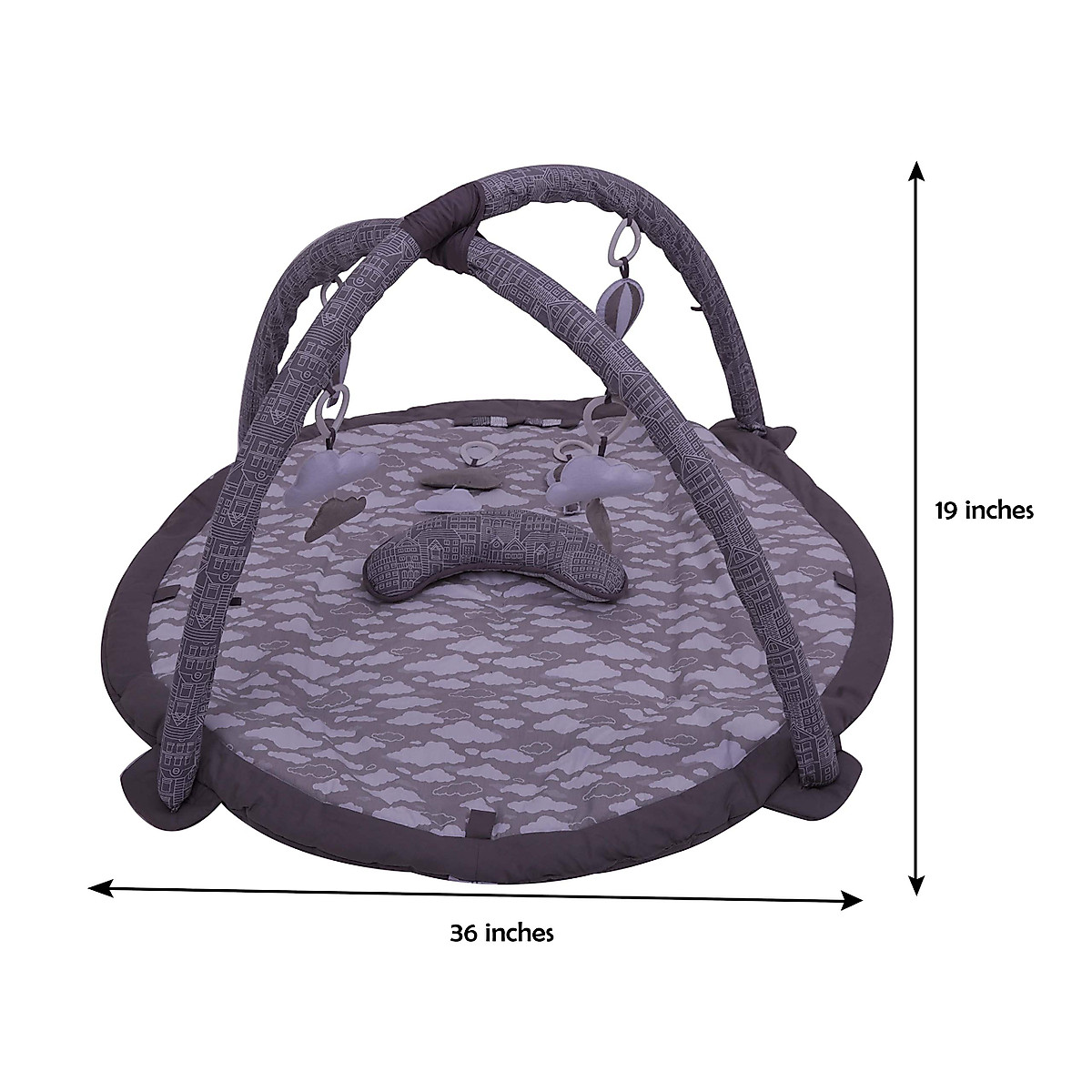 Bacati Clouds in The City Baby Play Gym with Mat, White/Grey