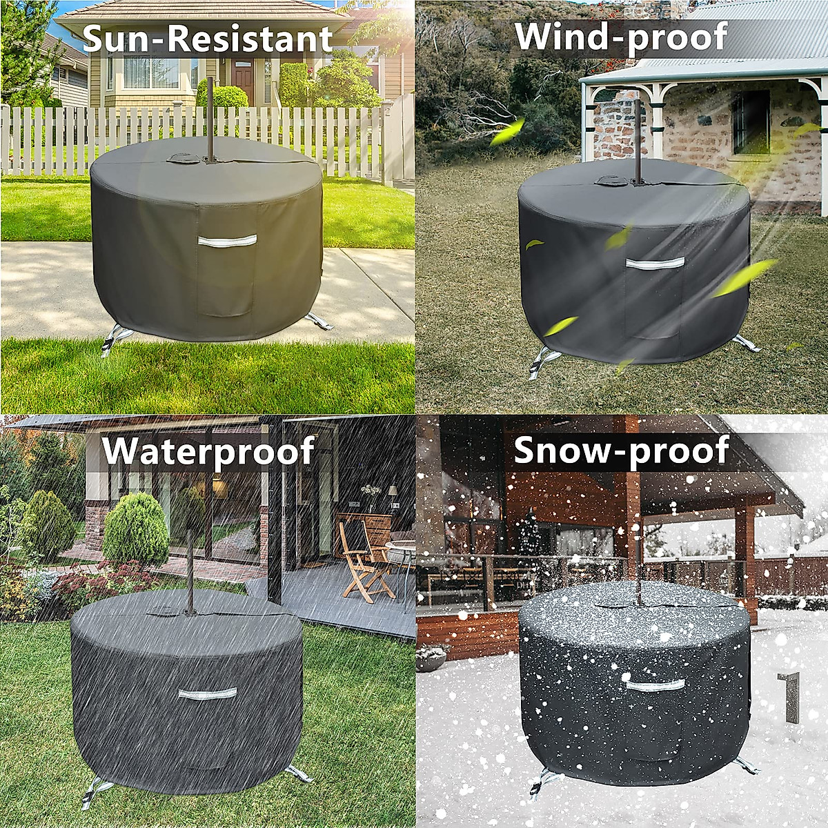 TOHONFOO Round Patio Table Cover with Umbrella Hole - 50" Dia x 23" H (Cover Size，NOT Table Size) Heavy Duty Waterproof 600D Oxford Fabric Outdoor Lawn Patio Furniture Covers