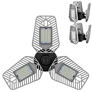 LZHOME 2-Pack LED Garage Lights, Deformable LED Garage Ceiling Lights 9000 Lumens, 82W CRI 80 Led Shop Lights for Garage, Adjustable Garage Lights, Led Garage Lighting (No Motion Activated)