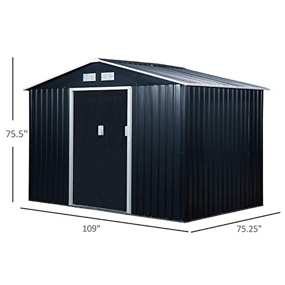 9'X6' Garden Tools Storage Shed Lawn Care Equipment Bicycles Pool Supplies Storage Patio Yard Backyard Use Sloped Roof Design 2 Sliding Door 4 Ventilation Window Galvanized Steel Frame Construction