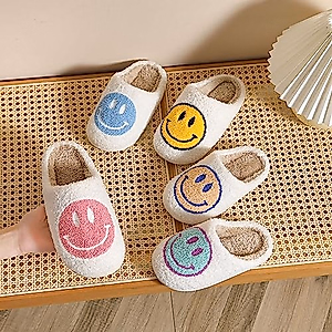 KEYUSHOP Smiley Face Slippers for Kids Happy Face House Slippers Soft Plush Warm Slipper Anti-Slip Winter Fluffy House Shoes for Boys Girls