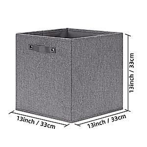 Bidtakay Cube Storage Baskets Large Storage Bins 4 Pack Cube Storage Organizer 13x13 Inches Stackable Cube Bins with Handle Grey Fabric Box for Closet Organizers Storage Shelves Home Office Nursery