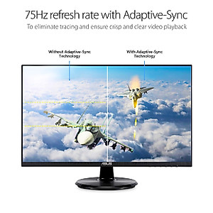 ASUS VA24DQ 23.8” Monitor, 1080P Full HD, 75Hz, IPS, Adaptive-Sync/FreeSync, Eye Care, HDMI DisplayPort VGA, Frameless, VESA Wall Mountable (Renewed)