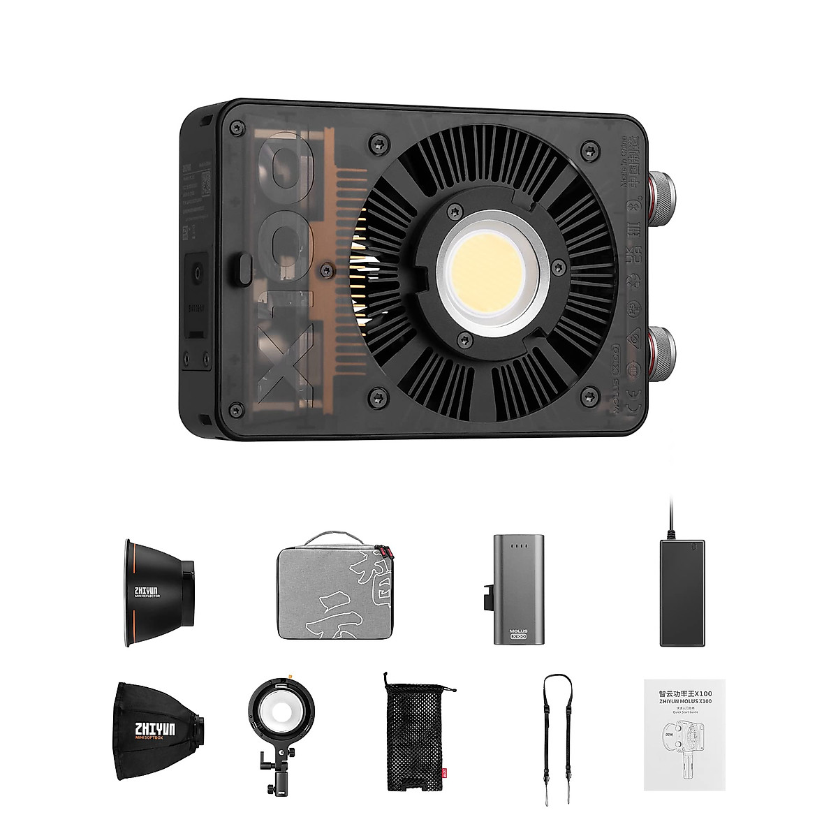 Zhiyun MOLUS X100 LED Video Light,Portable 100W 2700K-6500K CRI 95+ TLCI 97+ with Bluetooth App Brightness Control,PRO