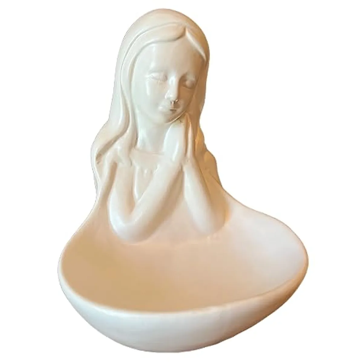 Top Brass Porcelain Rosary/Jewelry Holder - Blessed Virgin Mary/Lady of Grace Angelic Madonna Prayer Bead Necklace Tray Decor