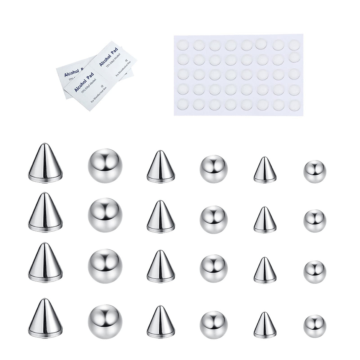JOERICA Fake Nose Eyebrow Ring Fake Lip Labret Studs Replacement Ball with 40pcs Sticker Faux Nose Studs Non-Piercing Body Jewelry Fake Skin Piercing