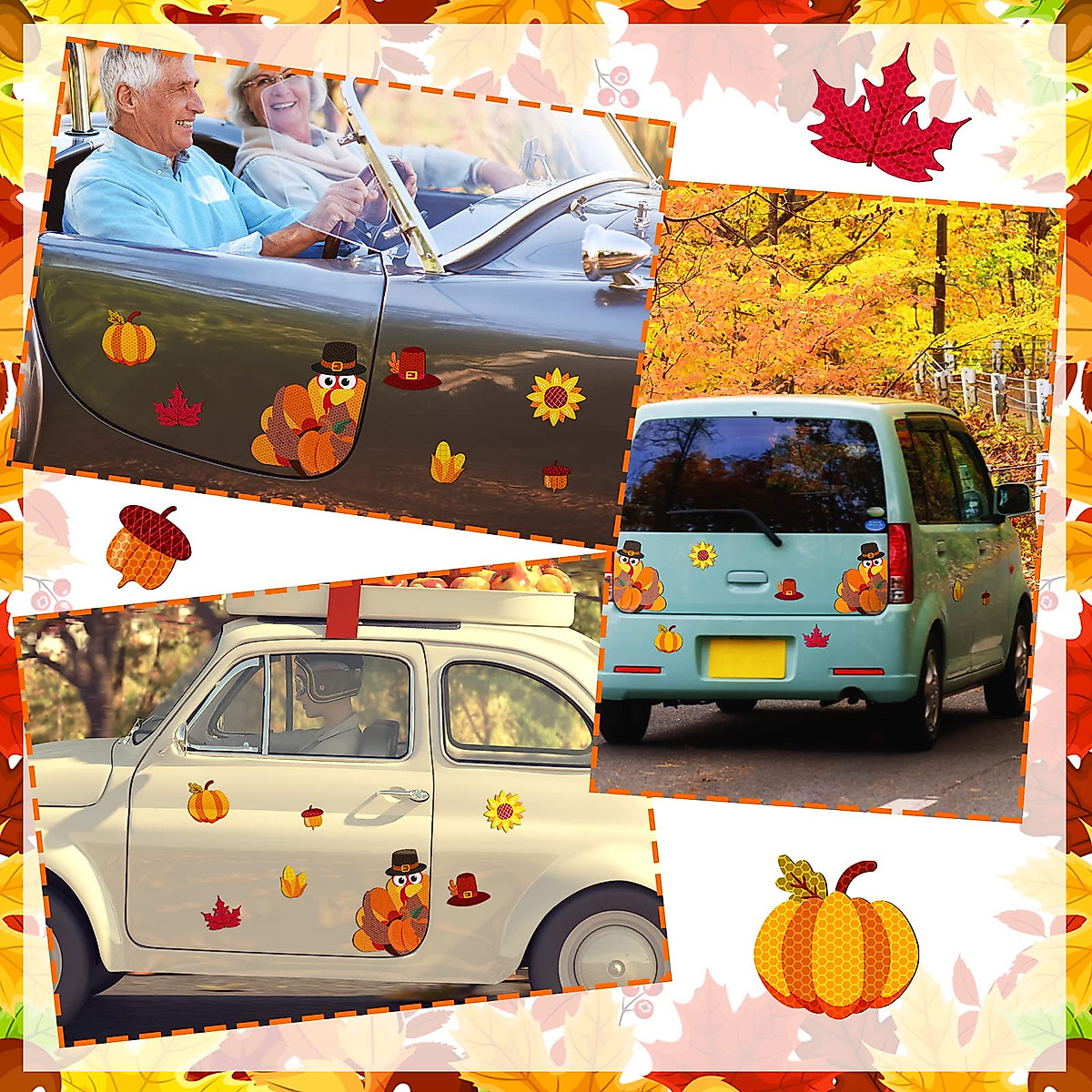 8 Pcs Thanksgiving Magnets Reflective Turkey Decals Autumn Magnets Maple Leaf Pumpkin Car Refrigerator Decorations Fall Magnets Stickers for Car Refrigerator Garage Truck