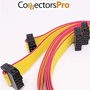 Connectors Pro Pc Accessories 5-Pack 8" 20cm F/F IDC 2x5 10P Yellow Flat Ribbon Cable, 7 Inches 18cm Net Length with 2.54mm 0.1" Pitch FC 10 Pins Female to Female (10P-20cm-5PK)