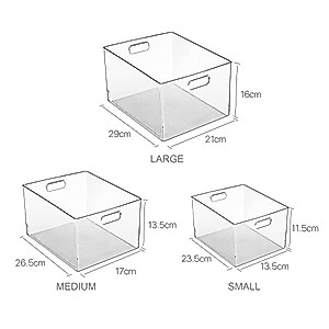 Stackable Storage Box with Handles, Clear Pantry Organizer Bins, Food Storage Basket for Kitchen, Countertops, Cabinets, Refrigerator, Freezer, Bedrooms, Bathrooms, 24x13x12CM