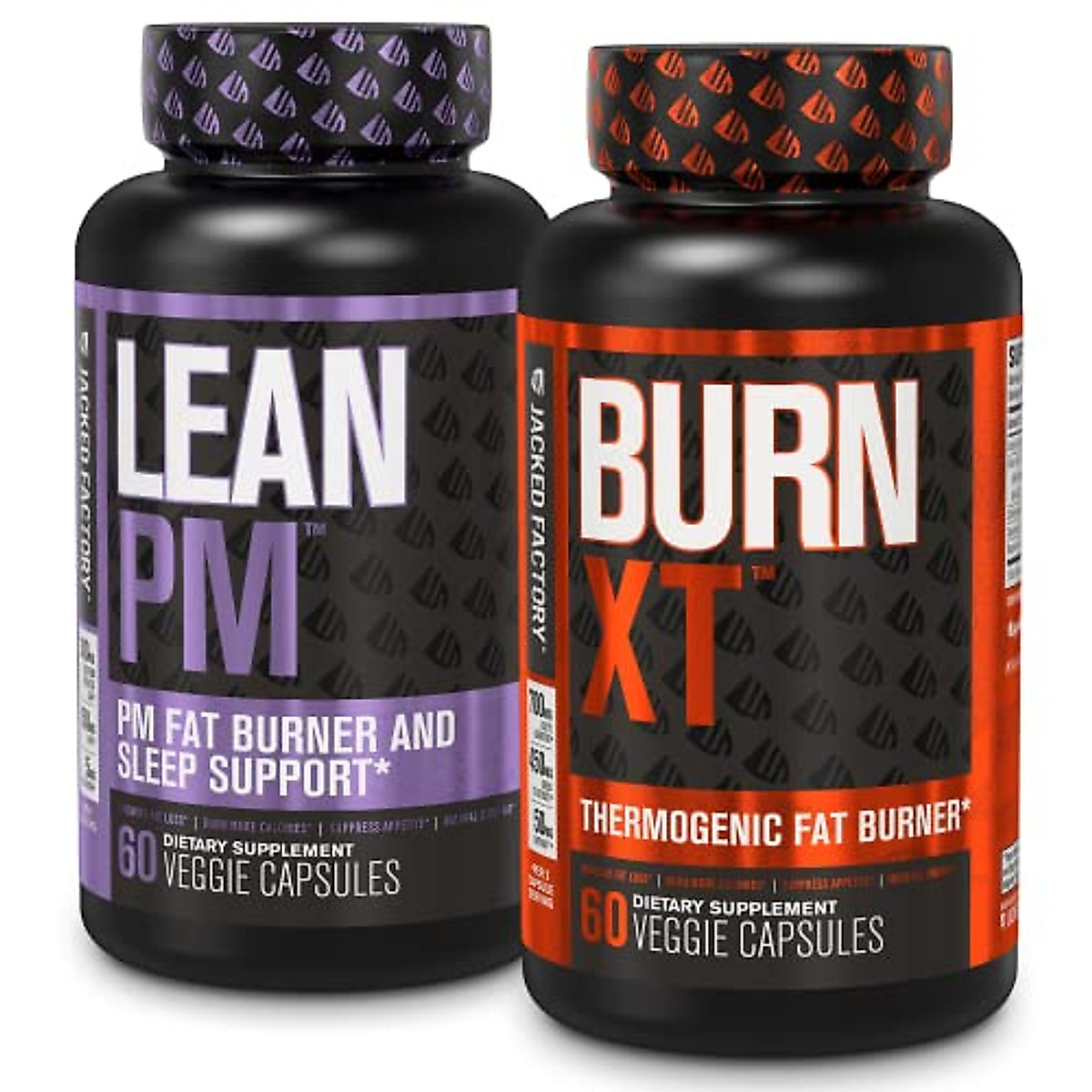 Jacked Factory Burn XT Thermogenic Fat Burner & Lean PM Nighttime Weight Loss Supplement for Men & Women 60 Veggie Diet Pills