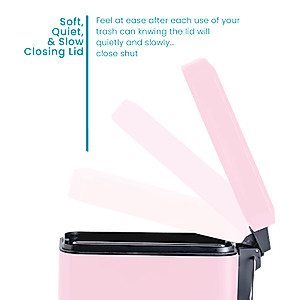 Home Zone Living 1.3 Gallon Bathroom Trash Can with a Lid, Stainless Steel Wastebasket with Slim Shape and Step Pedal for Home and Office, 5 Liter Capacity, Pink