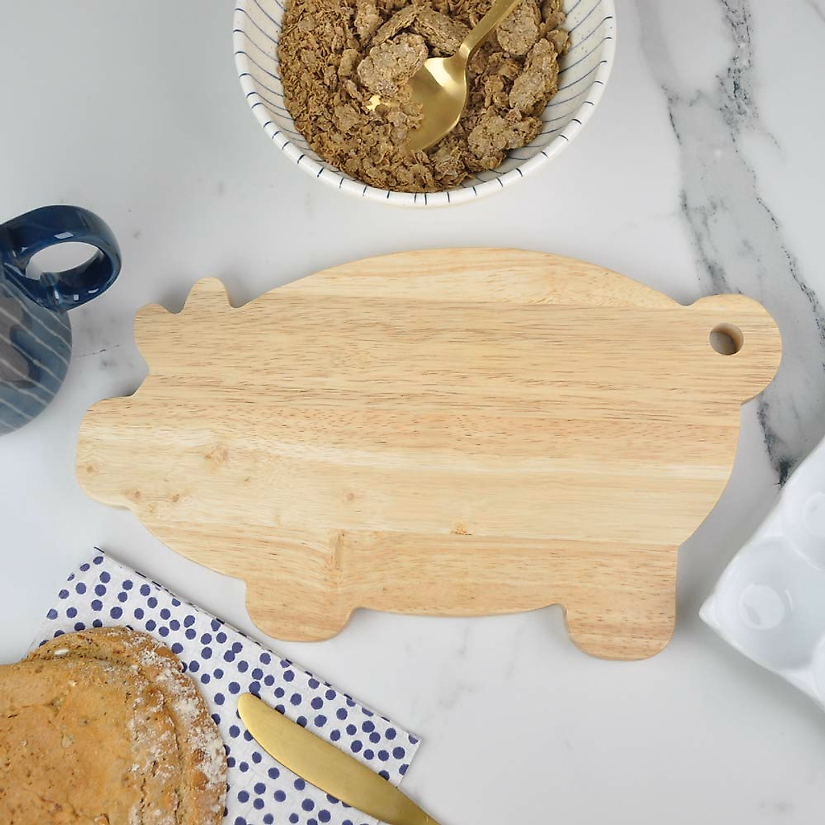 eBuyGB Wooden Pig Breakfast Board, Kitchen Serving Antipasti Platter Tray, Chopping Board, Cutting Charcuterie, Cheeseboard,Brown