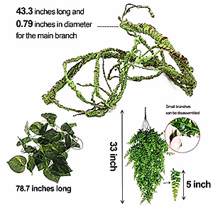kathson 3 PCS Reptile Vines Plants Flexible Bendable Jungle Climbing Vine Terrarium Plastic Plant Leaves Pet Tank Habitat Decor for Bearded Dragons Lizards Geckos Snakes Frogs and More Reptiles