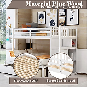 SOFTSEA Bunk Bed Twin Over Full with Drawers, Twin Over Twin Bunk Bed Frame with Storage Cabinet for Kids, No Box Spring Needed(White)