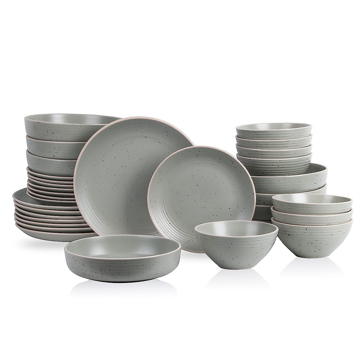 Stone Lain Lauren Modern Stoneware 32-piece Round Dinnerware Set, Plates and Bowls Set, Dish set for 8, Green