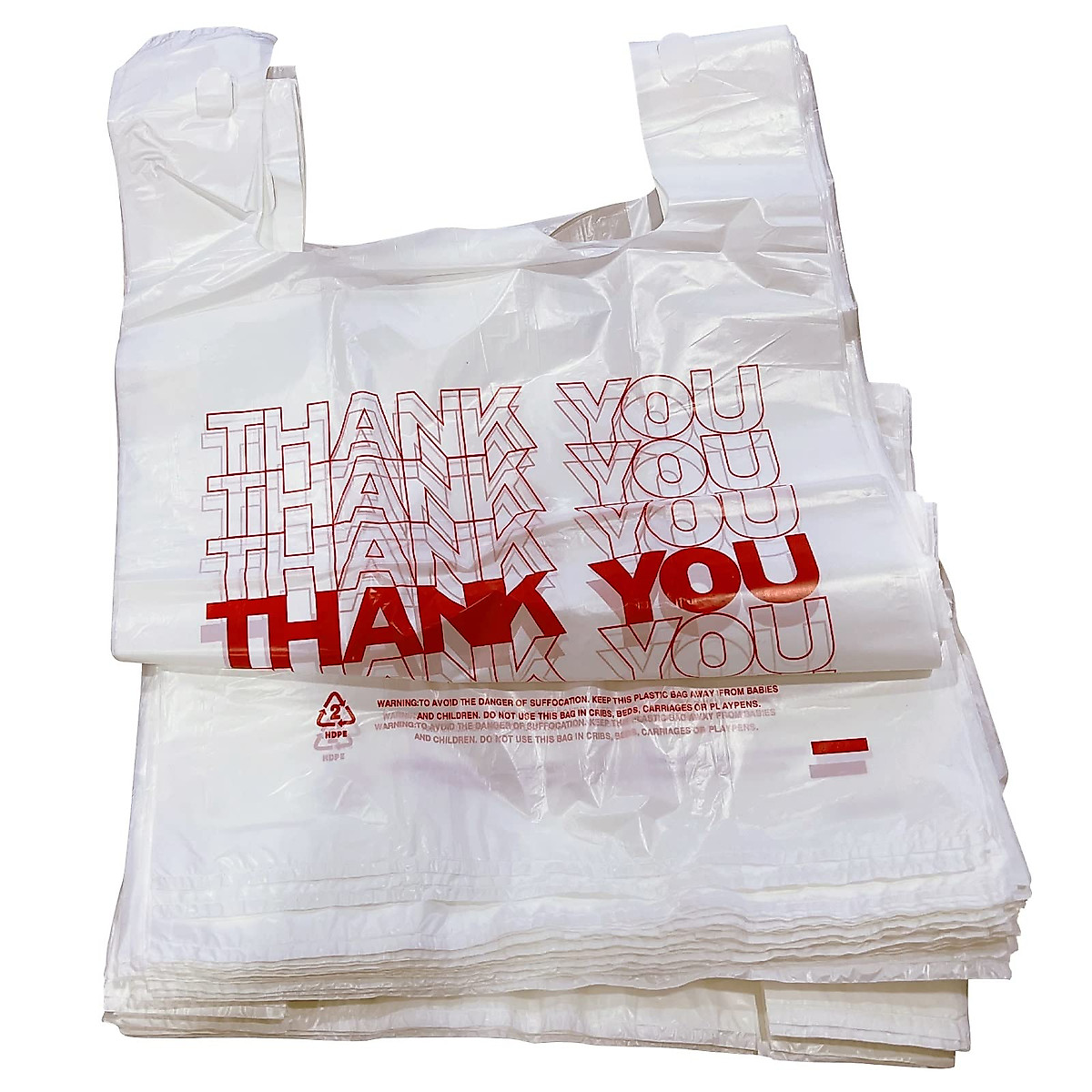 TashiBox Plastic bags with handles，thank you bags，Measures 11.5" X 6.25" X 21", 15mic, 0.6 Mil (400 Count),Reusable and Disposable Grocery Bags