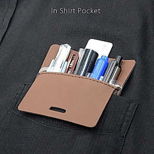 diodrio Pocket Protector, Leather Pen Pouch Holder Organizer, for Shirts Lab Coats, Hold 5 Pens, Designed to Keep Pens Inside When Bend Down. No Breaking of Pen Clip. Thick PU Leather, 2 Per Pack.