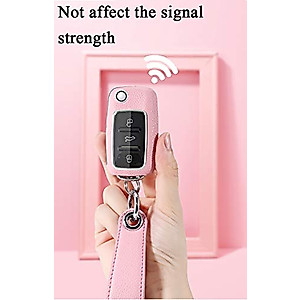 SANRILY Flip Key Fob Cover for Volkswagen Jetta Passat Golf Beetle GTI Polo for Touran Keyless Remote Key Case ABS Plastic Leather Key Protective Shell with Keychain Pink