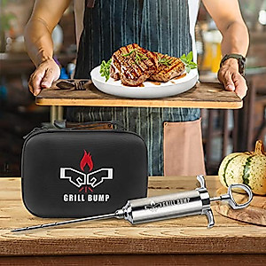 Grill Bump Meat Injector Syringe Kit with 3 Professional Marinade Injector Needles and Travel Case for BBQ Grill Smoker, Turkey and Brisket; 2-oz Large Capacity, Both Paper User Manual and E-Book