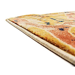 Unique Loom Mystic Collection Abstract, Mid-Century Modern, Rustic Area Rug, 2 ft x 6 ft, Beige/Navy Blue