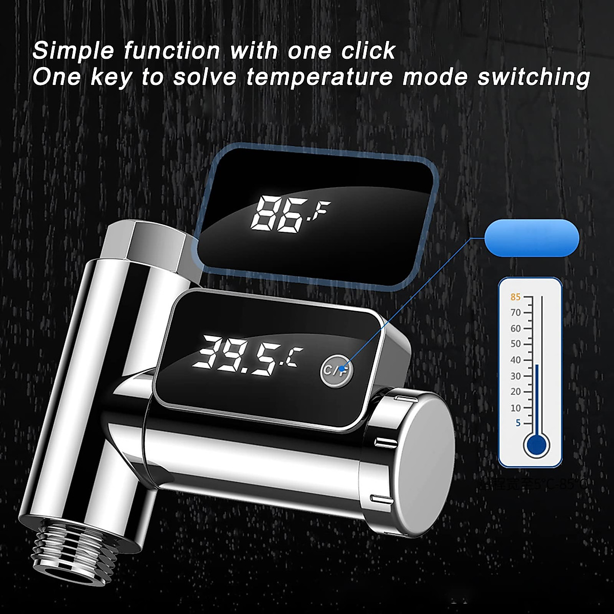 Fdit Instant-Read Shower Thermometer, G1/2 Faucet Thermometer LED Digital Display Water Temperature Monitor for Kids Adults Home Bathroom
