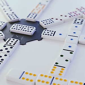 Demteric Mexican Train Dominoes Set Double 12 Dominos Travel Set Family Board Games Set 91 Colored Dot Tiles with Portable Anti-Collision Case