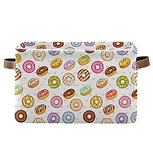 Kigai Doughnut Storage Bins for Shelves, Storage Basket with Double Handle, Foldable Storage Cubes with Metal Frame, Rectangular Closet Organizer Containers for Home Bedroom