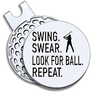 GEYGIE Swing Swear Look for Ball Repeat Golf Ball Marker with Magnetic Hat Clip, Funny Golf Accessories Gifts for Men Women, Golf Gifts for Men Woman, Birthday Gifts for Golf Fan (GHC059)