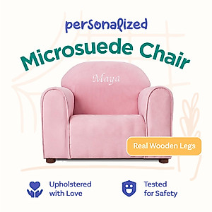 Keet Personalized Toddler Chair, Customize with Name, Personalized Kids Chair, Embroidered with Name, Kids Armchair Personalized, Easy to Coordinate, Ages 2-5 Years, Kid Sofa Chair, Microsuede Pink