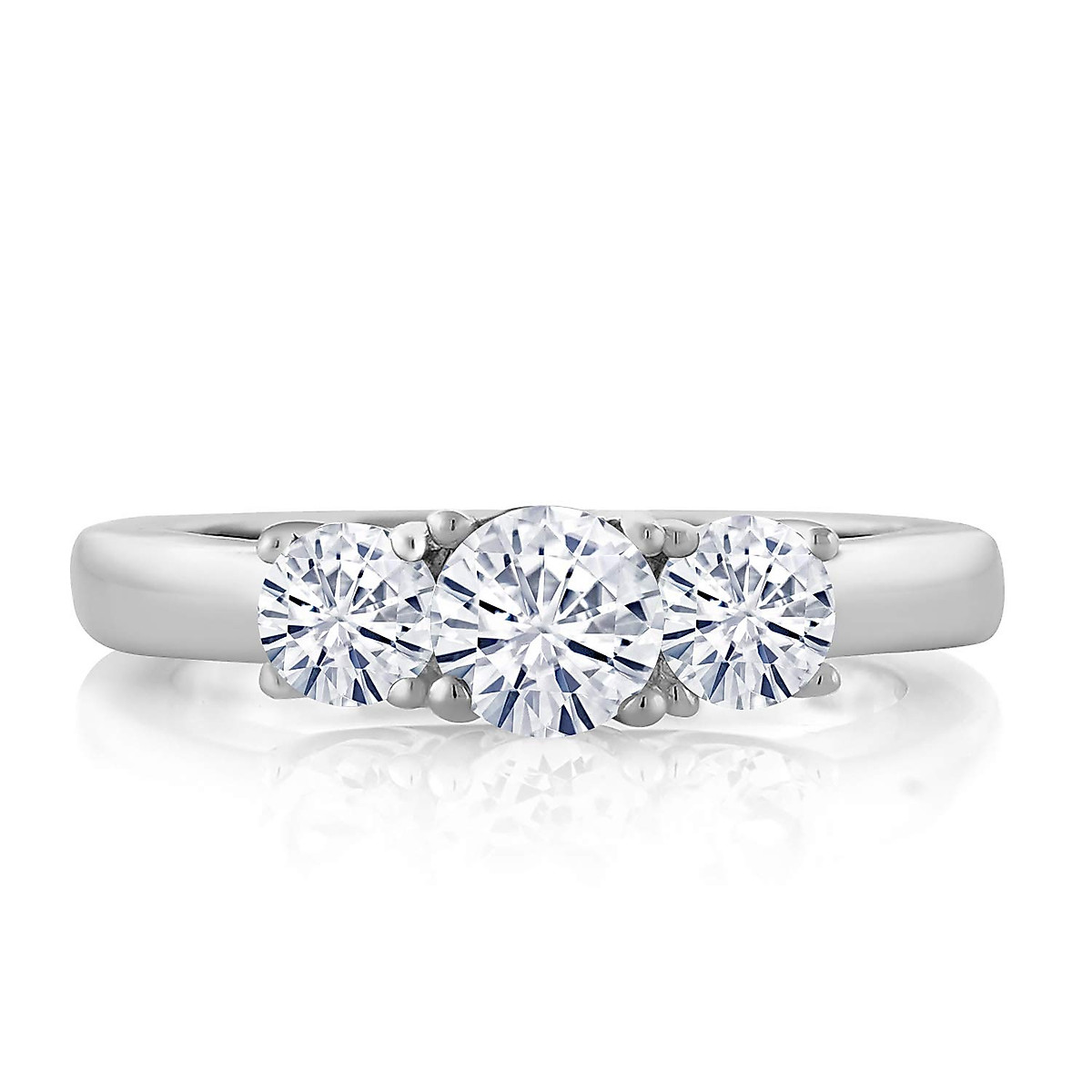 925 Sterling Silver Moissanite by Charles & Colvard 3-Stone Wedding Jewelry Bridal Engagement Ring For Women (1.00 Cttw, Forever Classic Round Cut, Available in size 5, 6, 7, 8, 9)