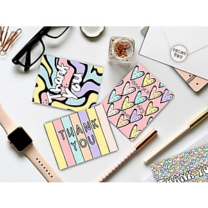 20 Pcs Cute Thank You Cards With Envelopes For Kids, Teens And Adults Colorful Tank You Notes Cards Blank Inside For All Occasions, Girls Birthday, Baby Shower, Party, Small Business, Sweet 16, With Stickers and Envelopes, 4.25x5.5