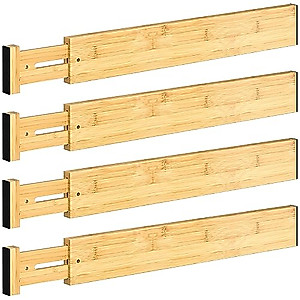 Drawer Divider, 4 PCS Bamboo Drawer Dividers Organizers, Adjustable Drawer Dividers for Clothes, Kitchen Drawer Divider, Dresser Drawer Divider, Drawer Separators, 17"-22" Expandable Drawer Divider