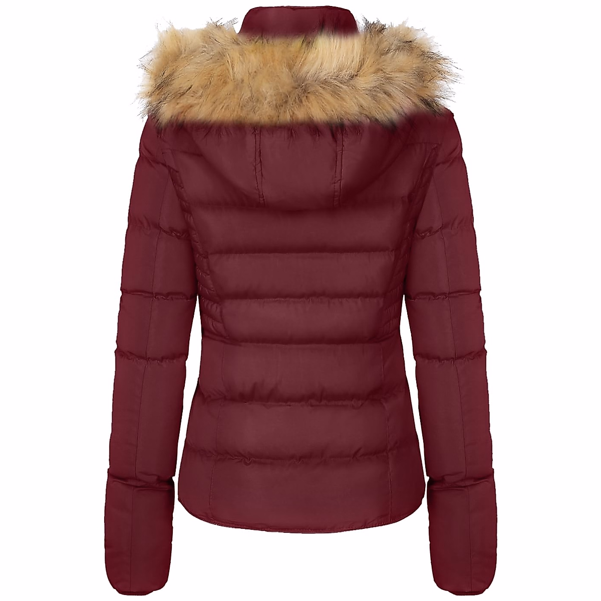 BodiLove Thickened Winter Puffer Jacket with Removable Faux Fur Hood Fleece Lining Burgundy