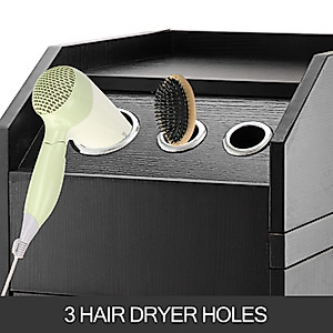 Happybuy Salon SPA Beauty Hairdressing Cart Storage Trolley with 4 Drawers Rolling Wheels Lockable 2 Keys w/Hairdryer Holder Space-Saving Side Tray (Black)