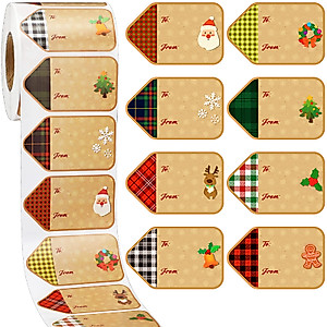 800 Pcs Christmas Gift Tag Stickers Self Adhesive Christmas Name Stickers roll Santa Claus Elk Christmas Sticker to from Label for Xmas Holiday Envelope Seals Presents Box Decoration (Plaid Style)