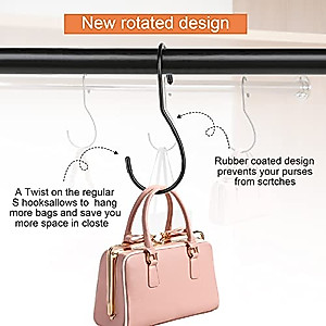 18 Pieces Purse Hanger for Closet, Unique Twist Design Bags Hanger Hooks, Black Closet Rod S Hooks, Large Size Closet Rod Hooks for Purses, Handbags, Belts, Scarves, Hats, Clothes, Hanging Bags