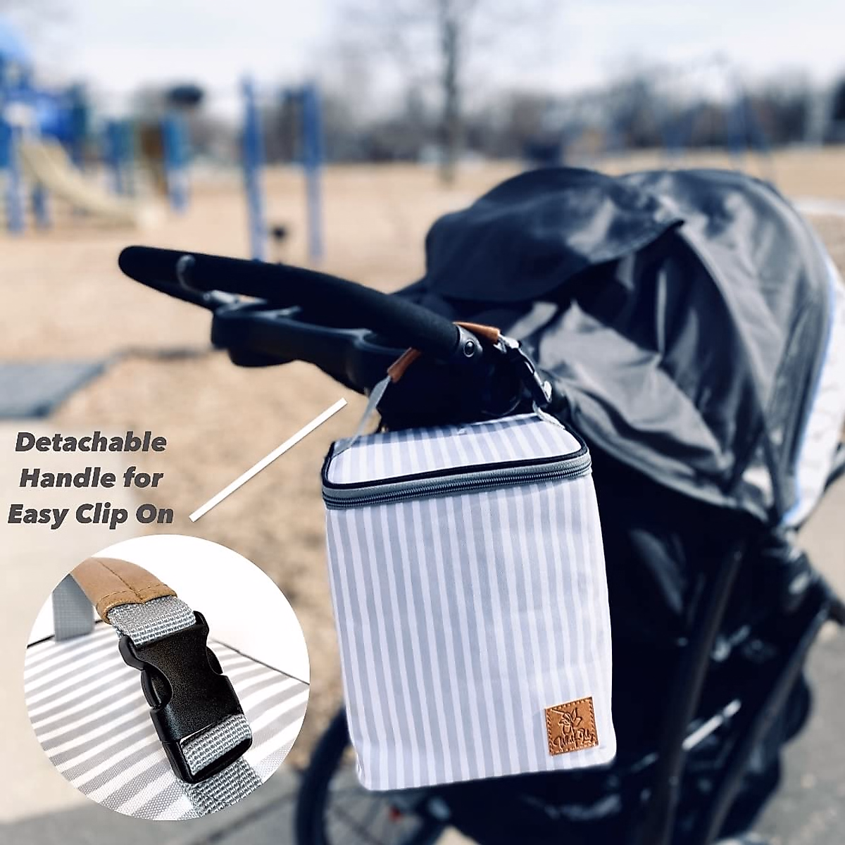 The White-Lily Market Insulated Baby Bottle and Breastmilk Cooler Bag | Ice Pack Included | Daycare and On the Go Travel Bag | Fits Tall, Wide and Small Baby Bottles, 4oz to 9oz, Gray & White